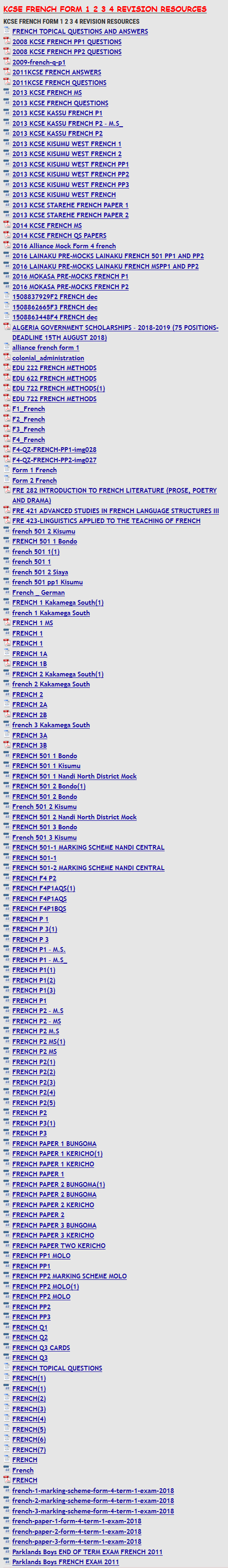 KCSE FRENCH FORM 1 2 3 4 REVISION RESOURCES » KCSE REVISION KCSE FRENCH FORM 1 2 3 4 REVISION RESOURCES » KCSE REVISION