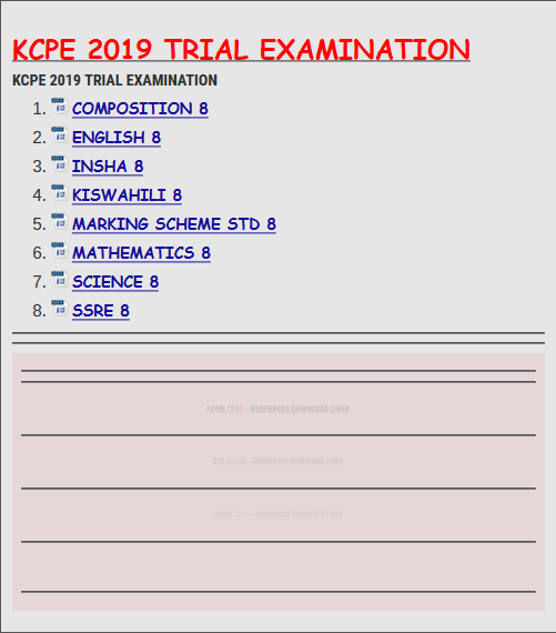 KCPE 2019 TRIAL EXAMINATION » KCSE REVISION KCPE 2019 TRIAL EXAMINATION » KCSE REVISION